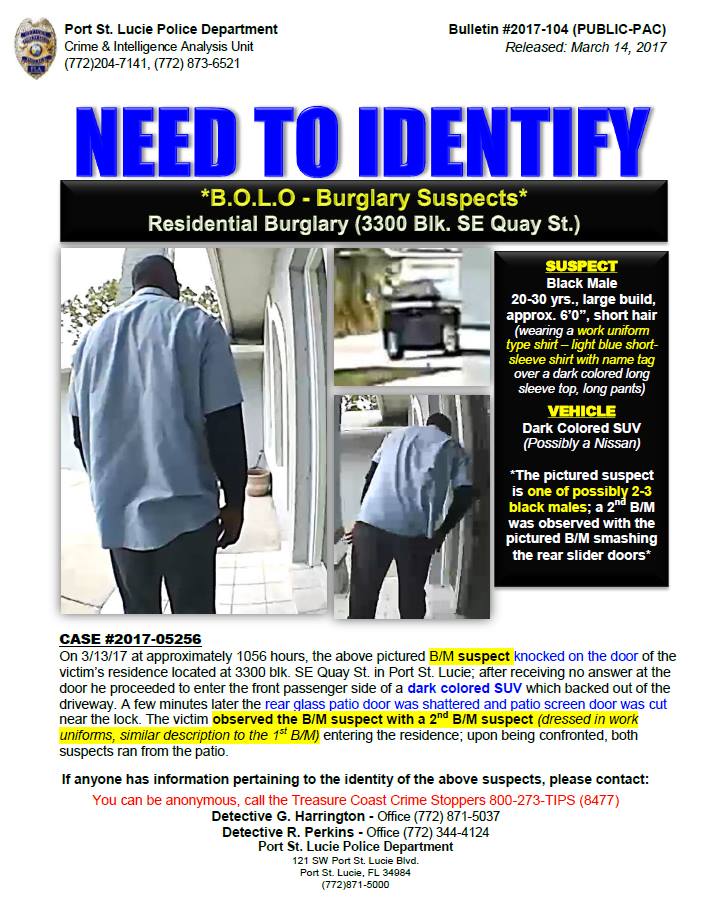 PSL Burglary BOLO - Treasure Coast