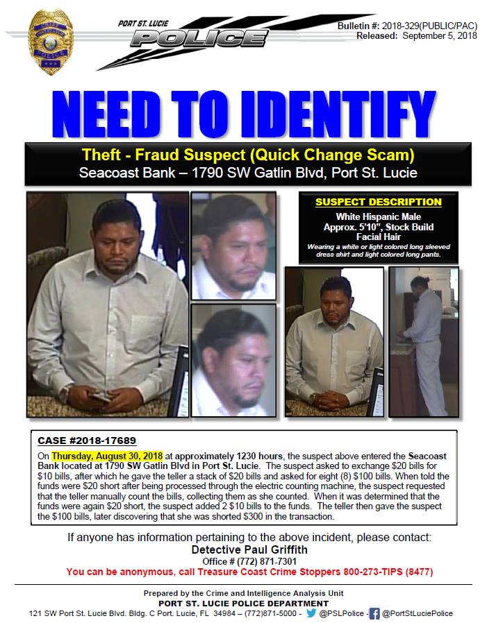 PSLPD seek man for quick change scam - TreasureCoast.com