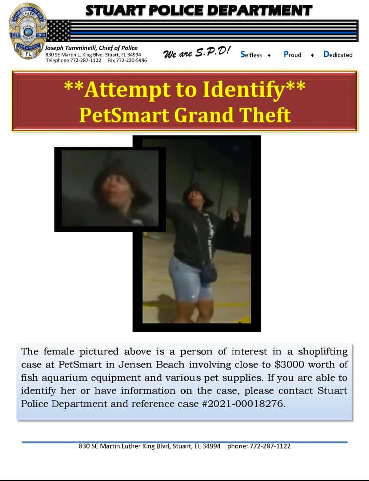 Stuart Police looking for person of interest in 3000 theft from Petsmart